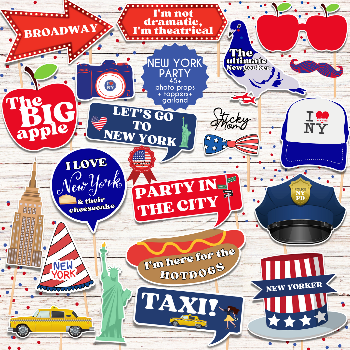 New york Party Photo Props - printable USA digital download PDF