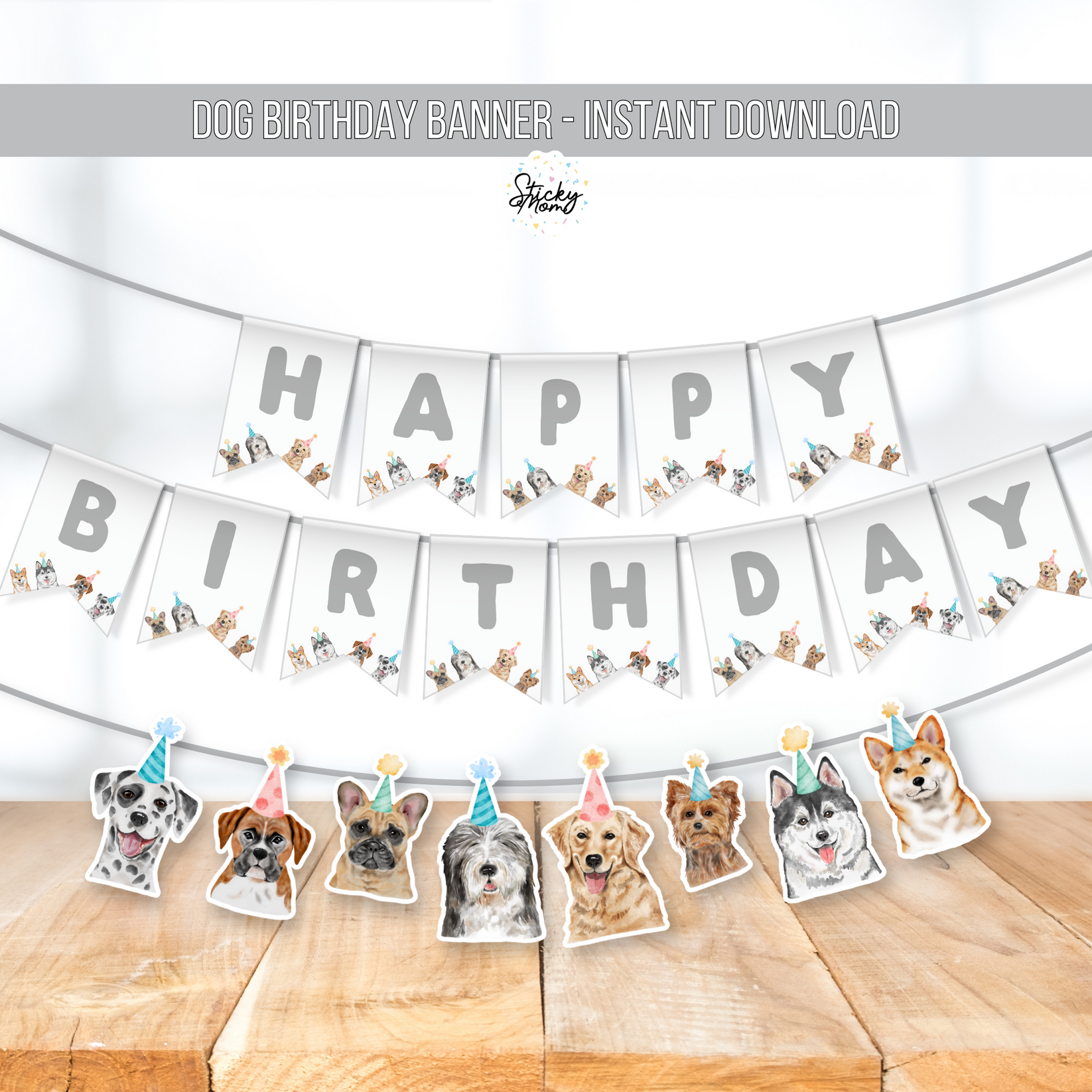 Dog Happy Birthday Printable Banner & dogs garland