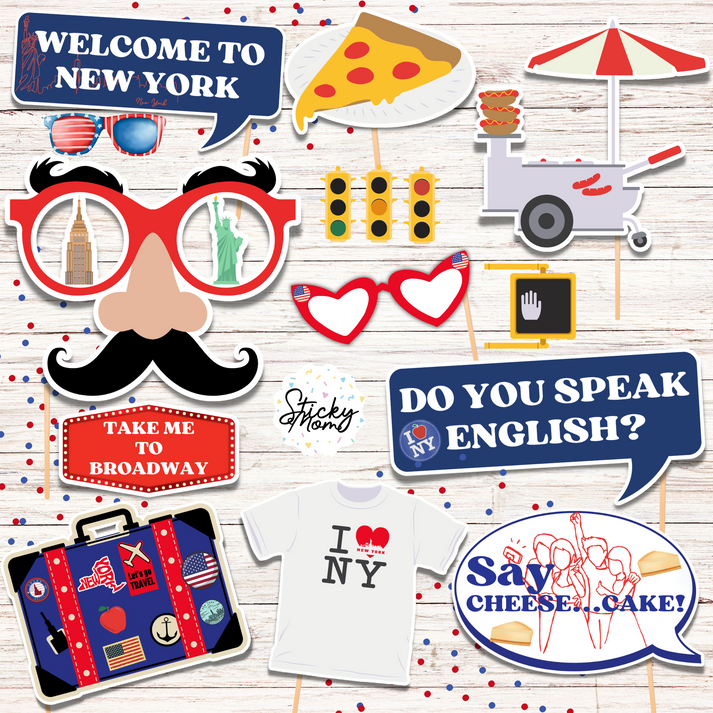 New york Party Photo Props - printable USA digital download PDF