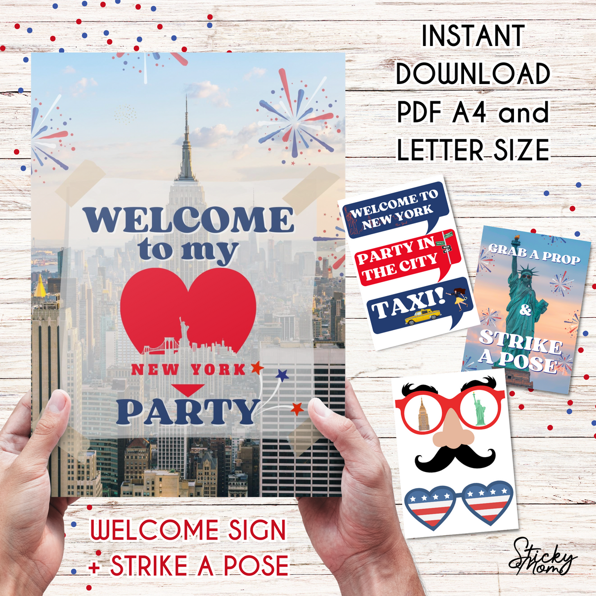 New york Party Photo Props - printable USA digital download PDF